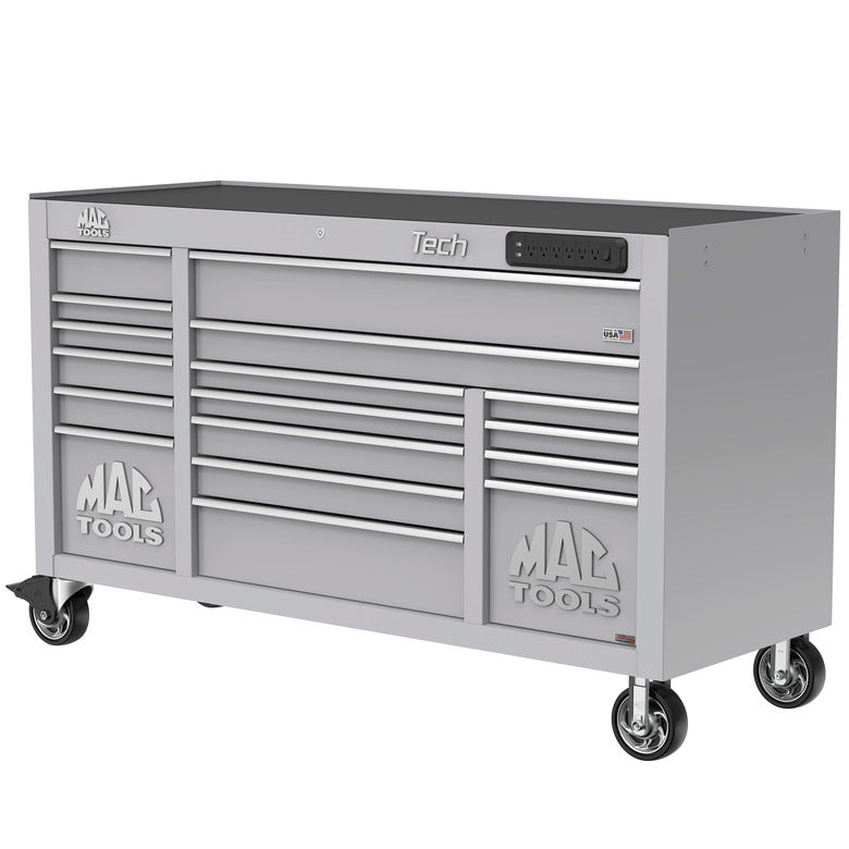 Tech™ Series 16-Drawer Workstation with PowerTech™ Drawer - Mica Gray ...